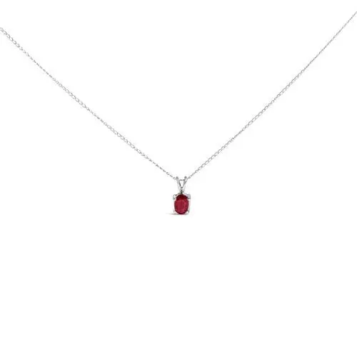 HAUS OF BRILLIANCE 14k Gold Gemstone Solitaire Pendant Necklace - Red Ruby | White